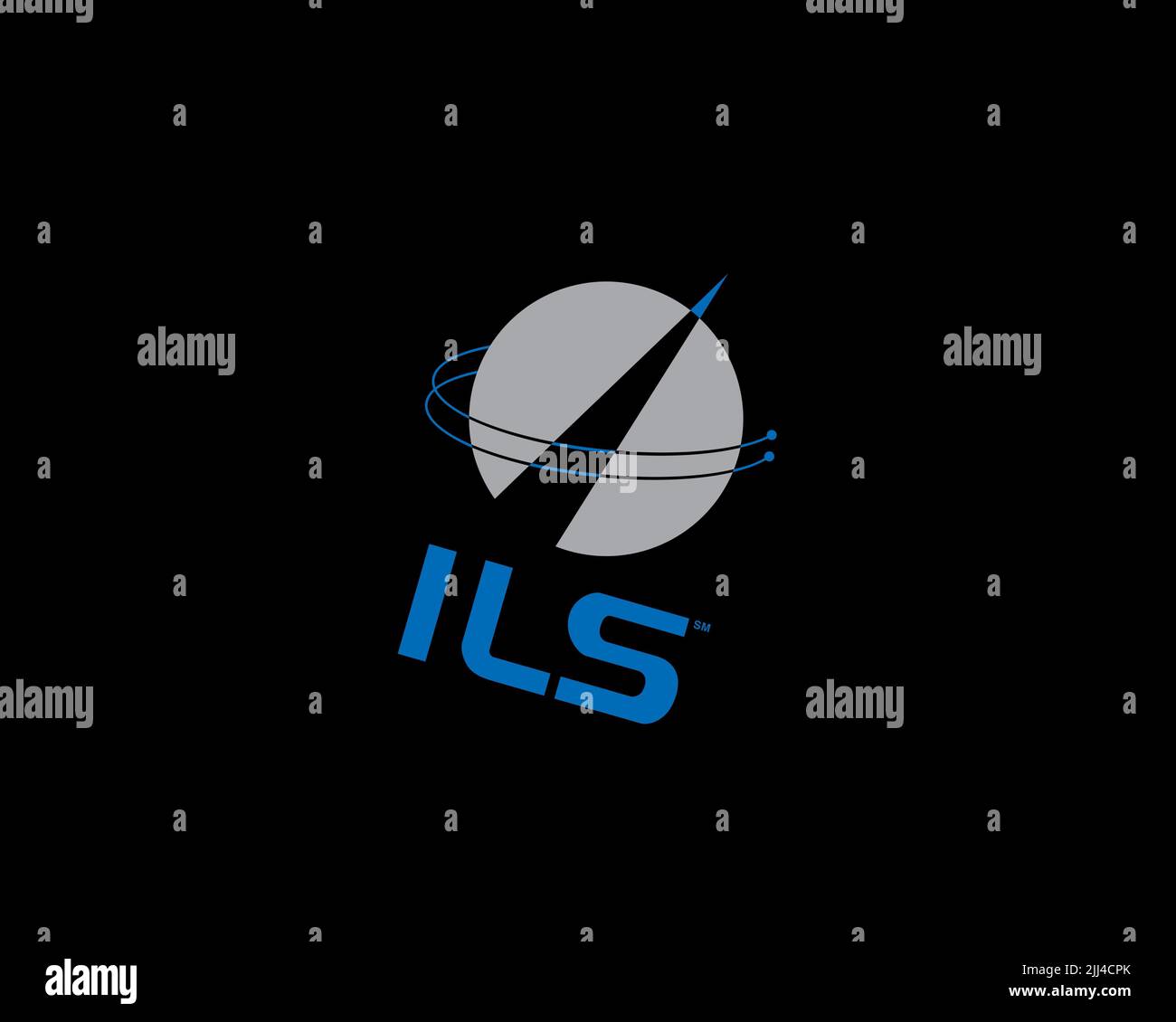 International Launch Services, rotated logo, black background B Stock ...