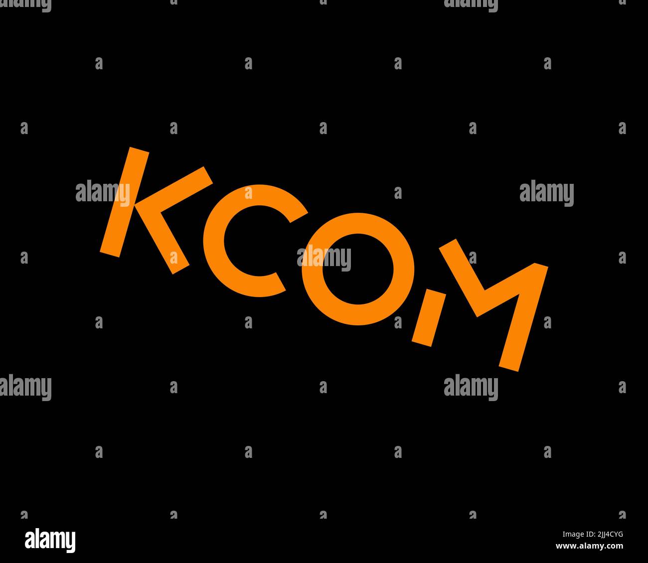 KCOM Group, rotated logo, black background B Stock Photo - Alamy