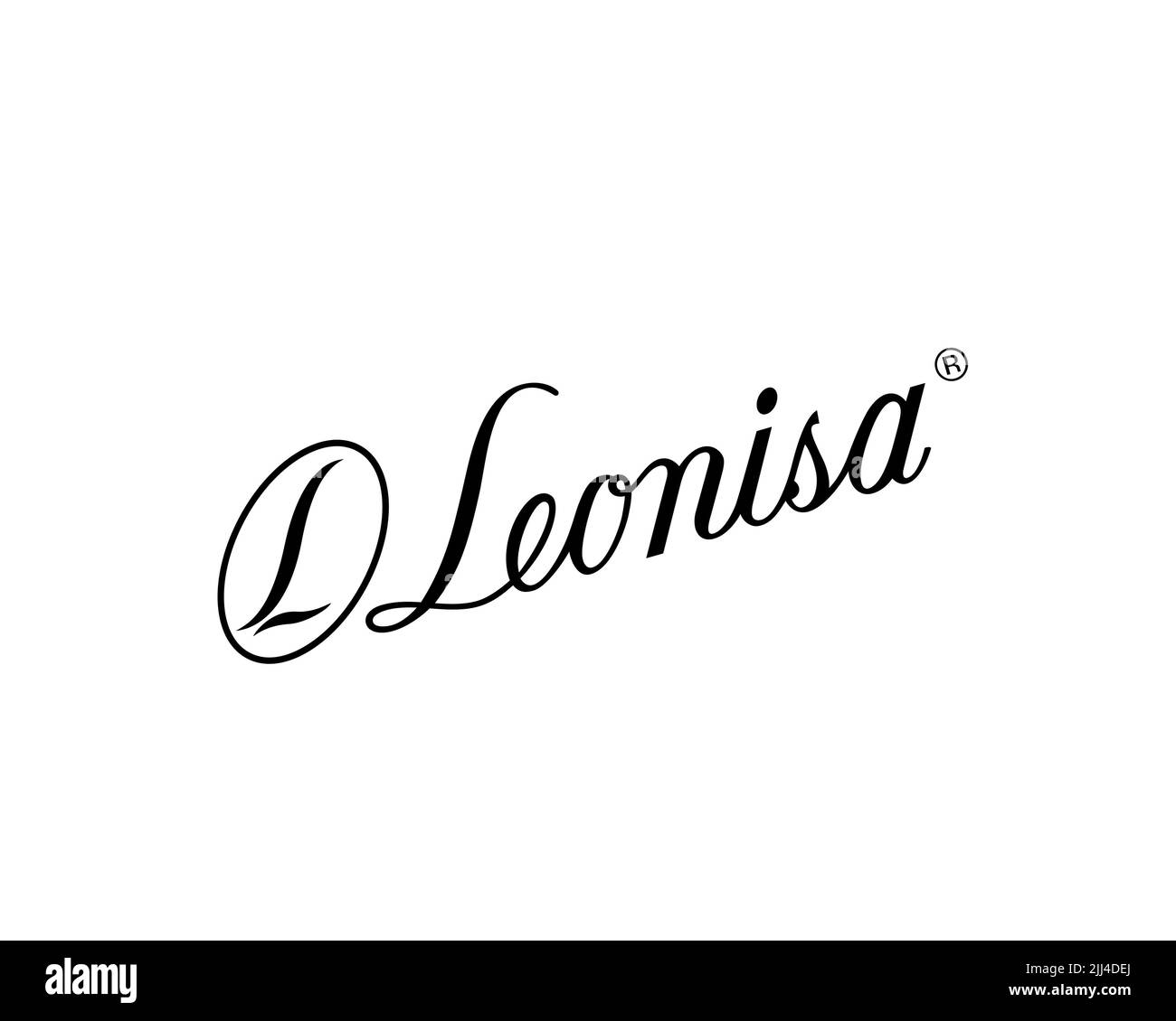 Leonisa, gedrehtes Logo, Weisser Hintergrund Stock Photo - Alamy