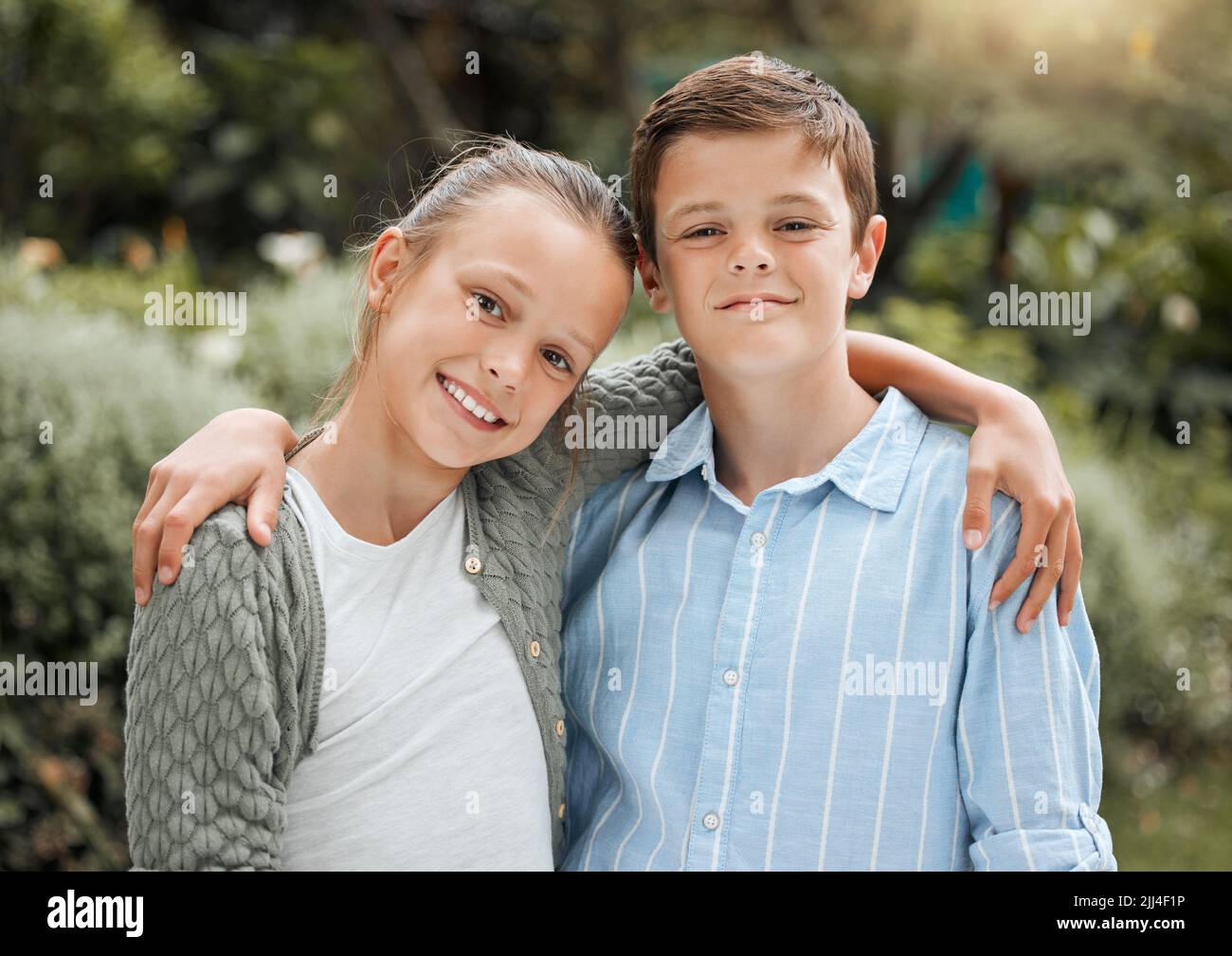 My big brother is my hero. two young siblings bonding while outside ...