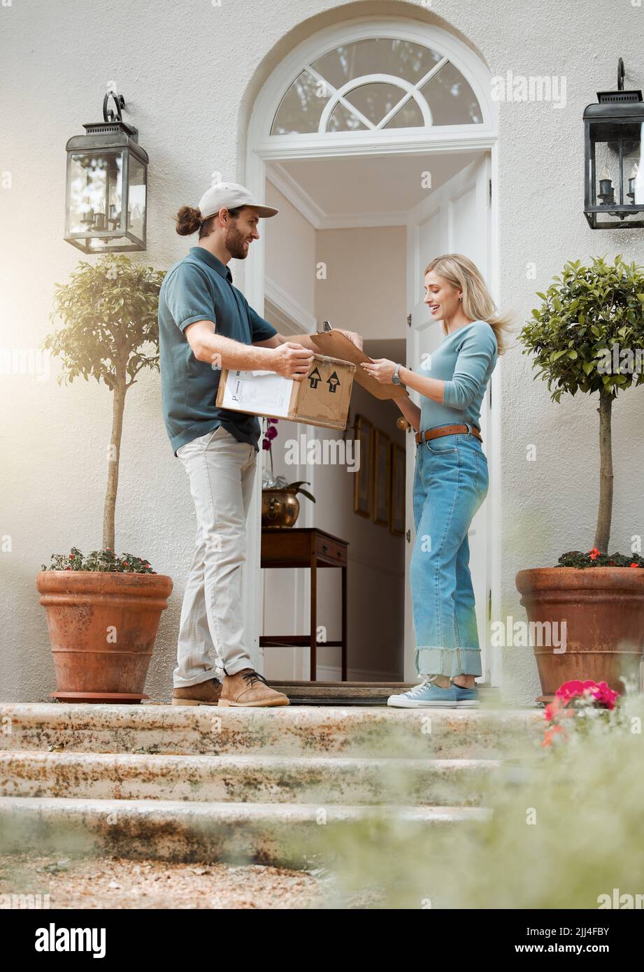 Thank you for delivering my parcel on time. a customer signing for her ...