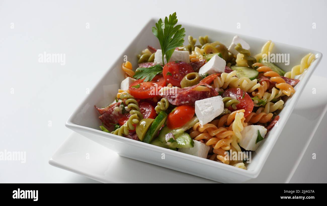 Italian pasta salad cucumbers, cherry tomatoes, olives, red onion ...