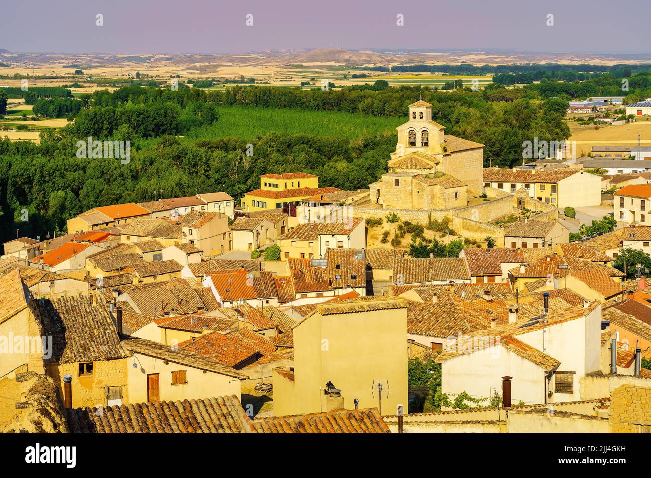 Aerial view of the medieval village of San Esteban de Gormaz in Soria ...