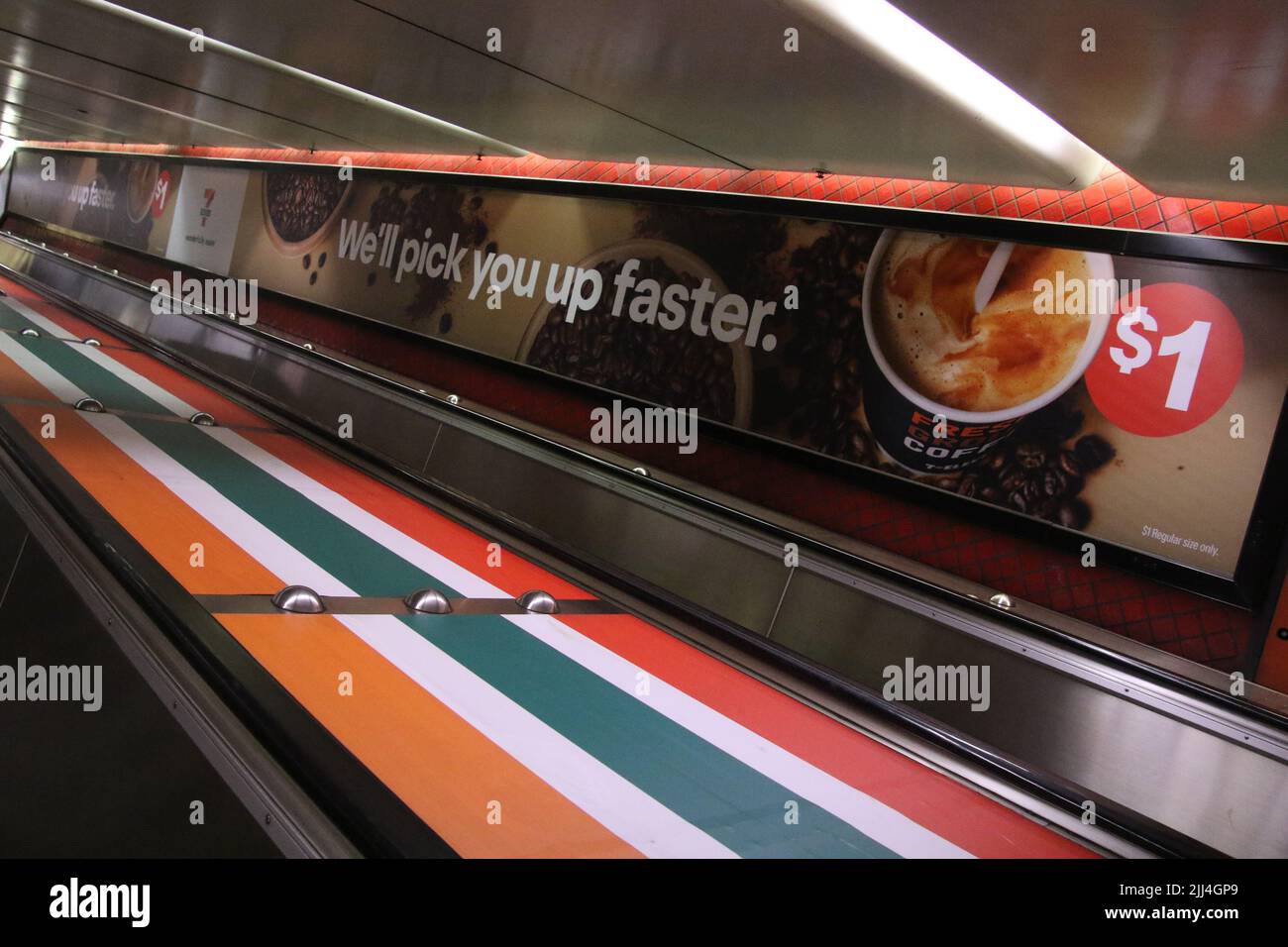 7 Eleven adverts alongside the escalators at Martin Place train station ...