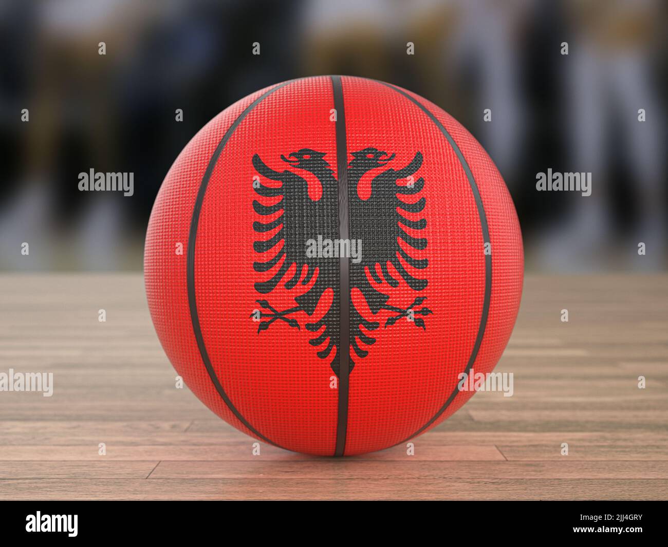 Basketball ball Albania flag on a wooden floor. 3d illustration Stock ...