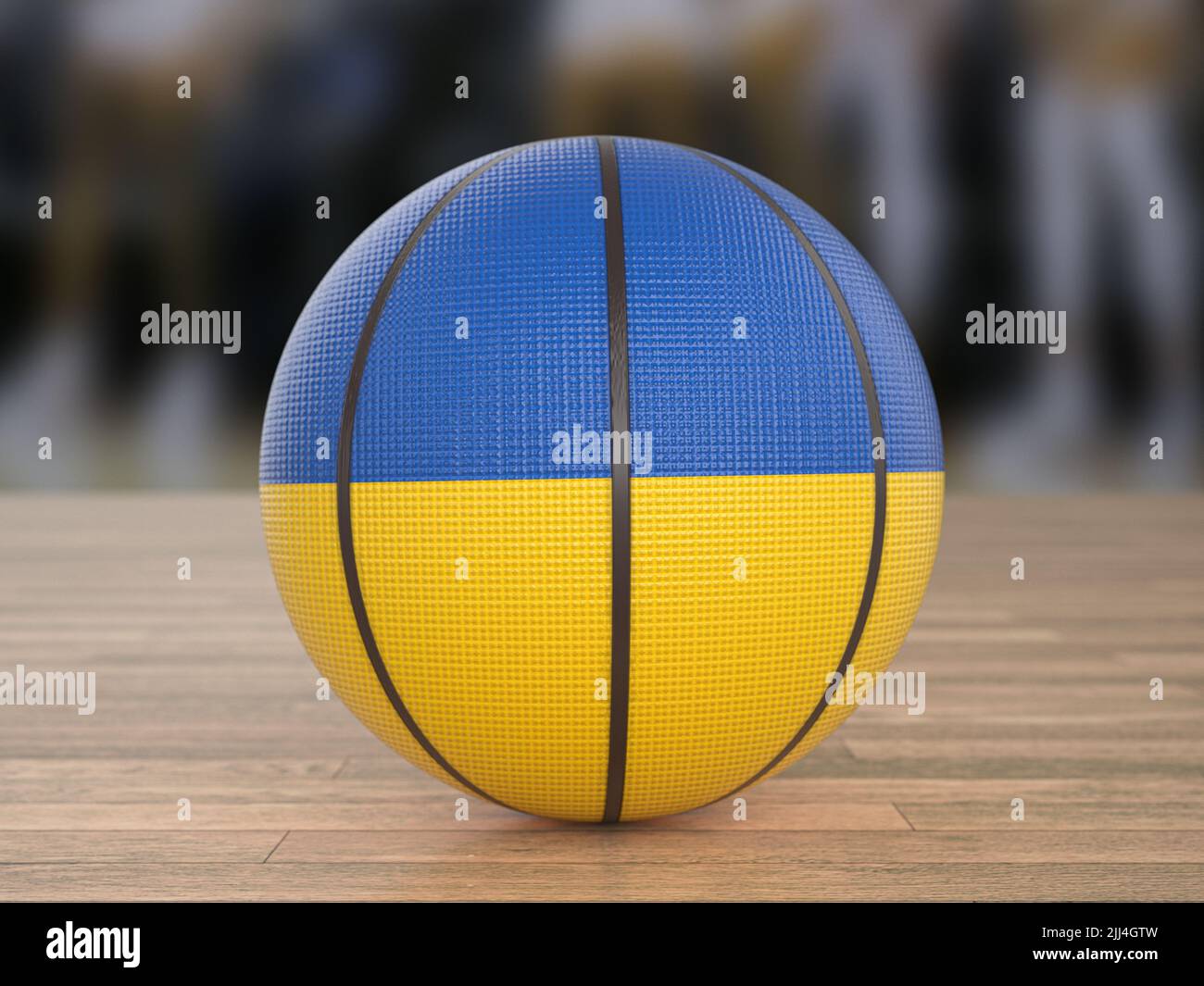 Basketball ball Ukraine flag on a wooden floor. 3d illustration Stock ...