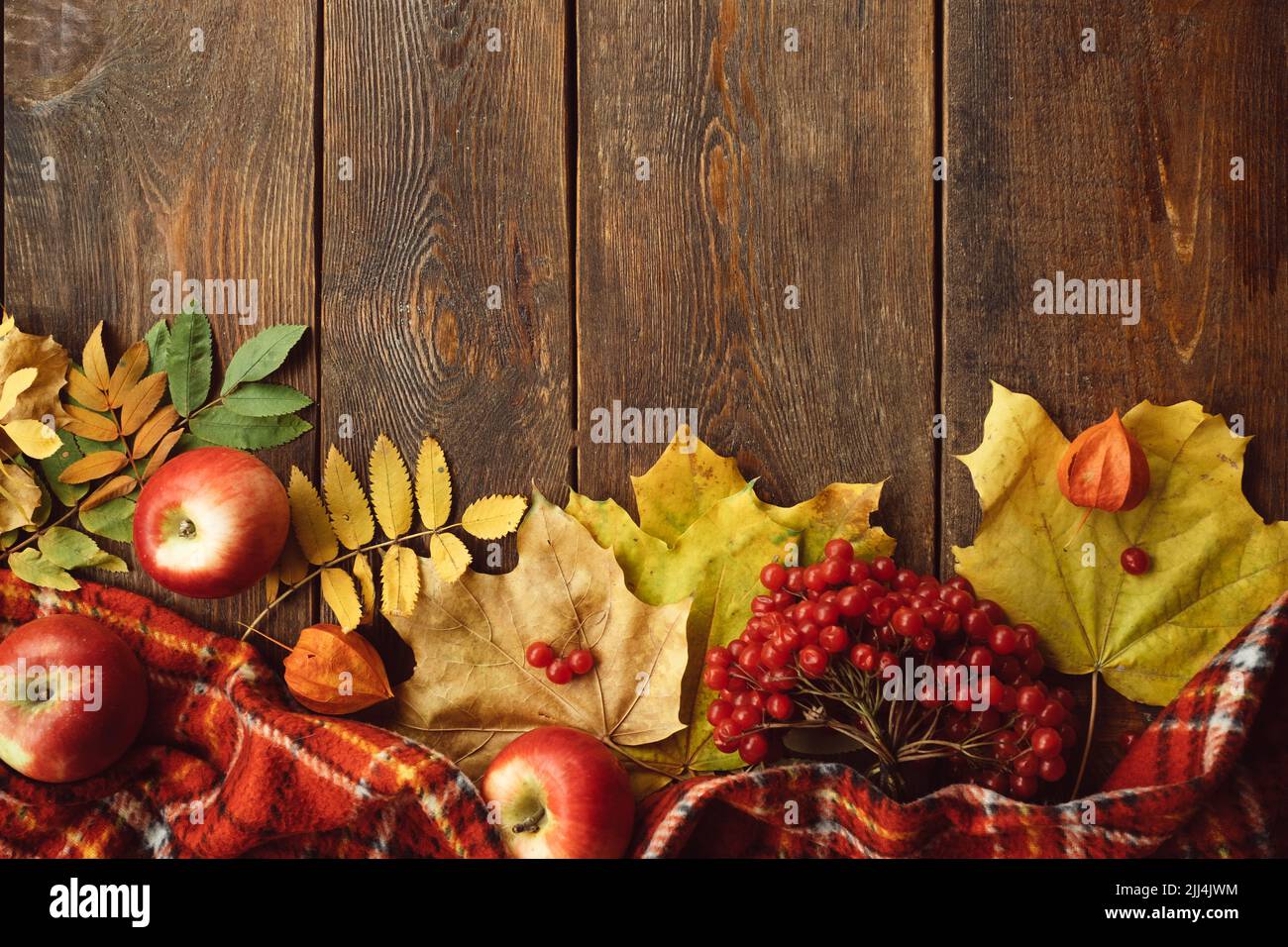 Autumn cozy ripe leaves mix wood surface concept Stock Photo - Alamy