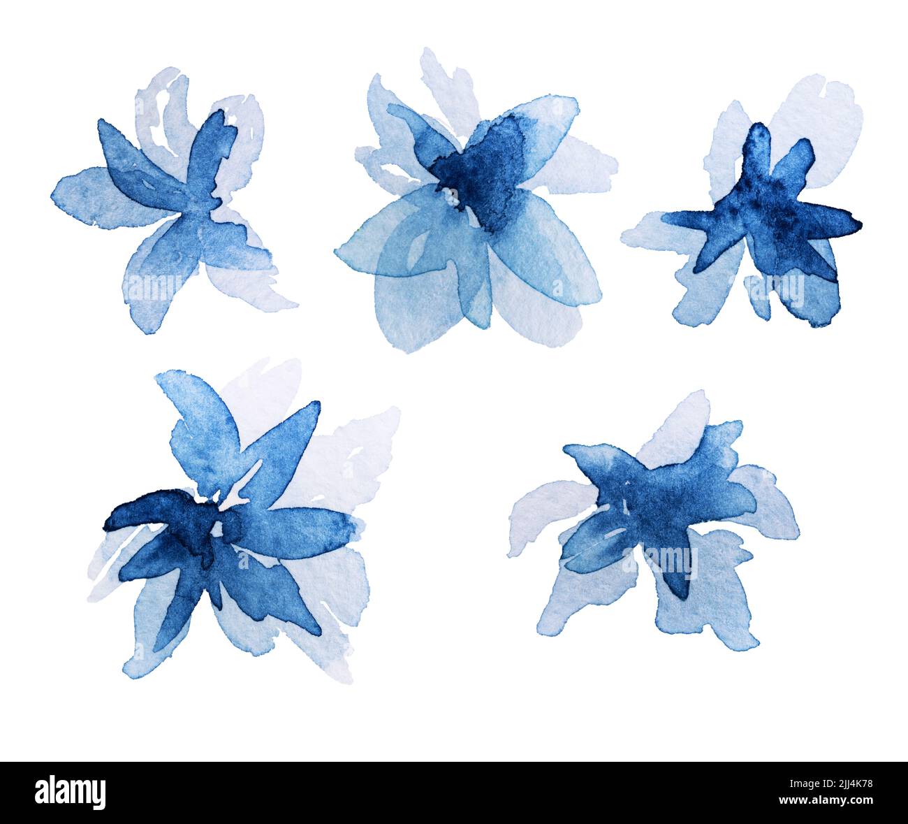 Set of blue abstract watercolor flowers. Hand drawn illustration Stock ...