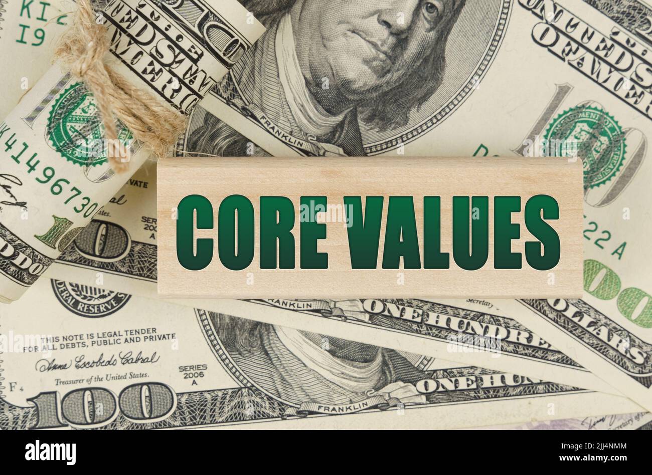 Business and finance concept. On the dollars is a wooden plate with the ...
