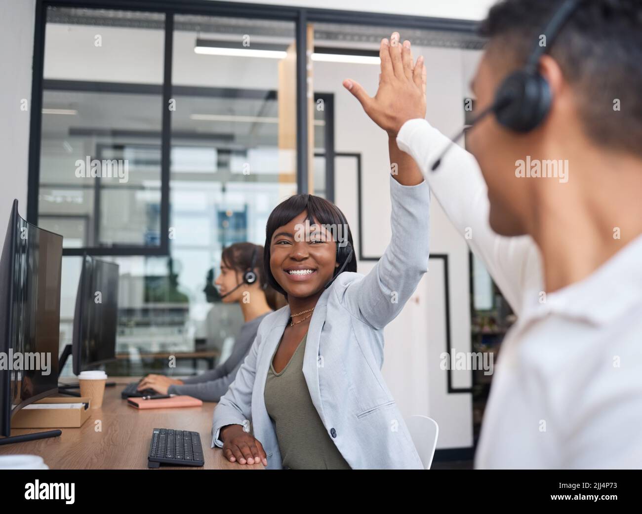 Luck is great, but most of life is hard work. two call centre agents ...