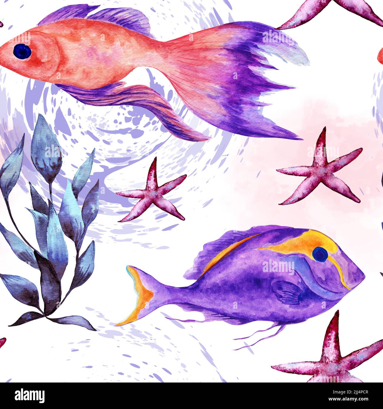 Natural repeating texture design about sea life.Watercolor seamless ...