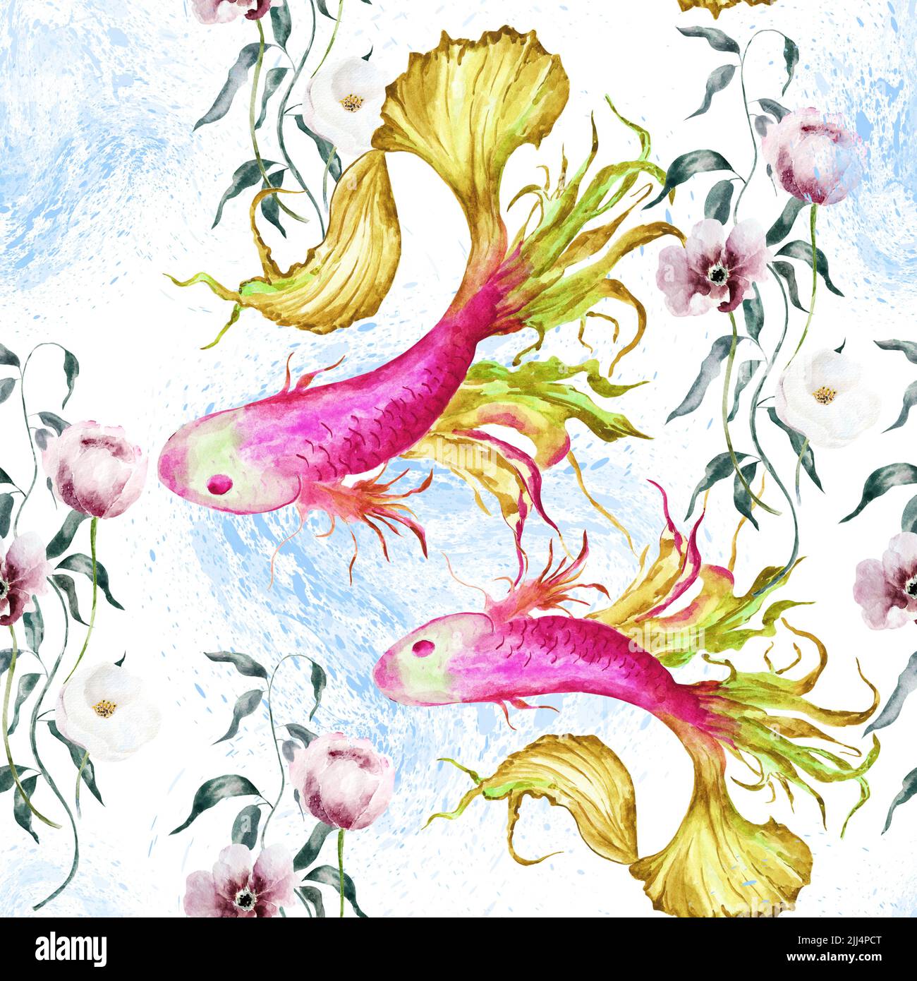 Natural repeating texture design about sea life.Watercolor seamless ...