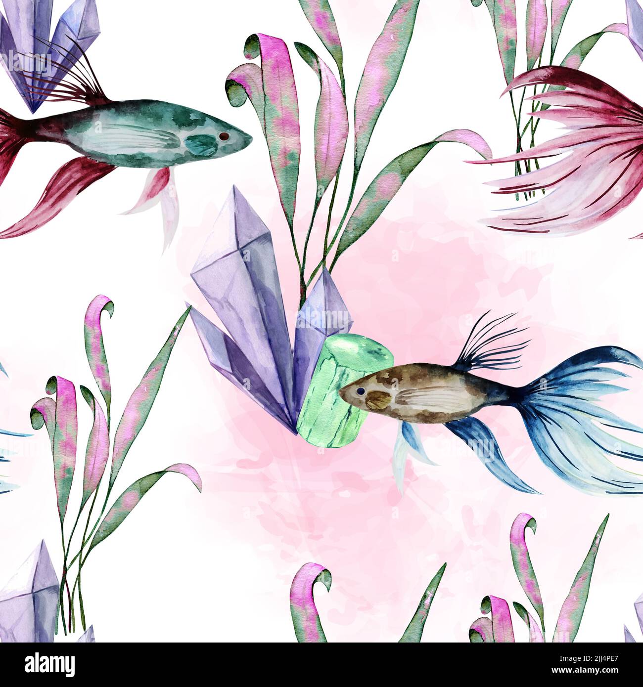 Natural repeating texture design about sea life.Watercolor seamless ...