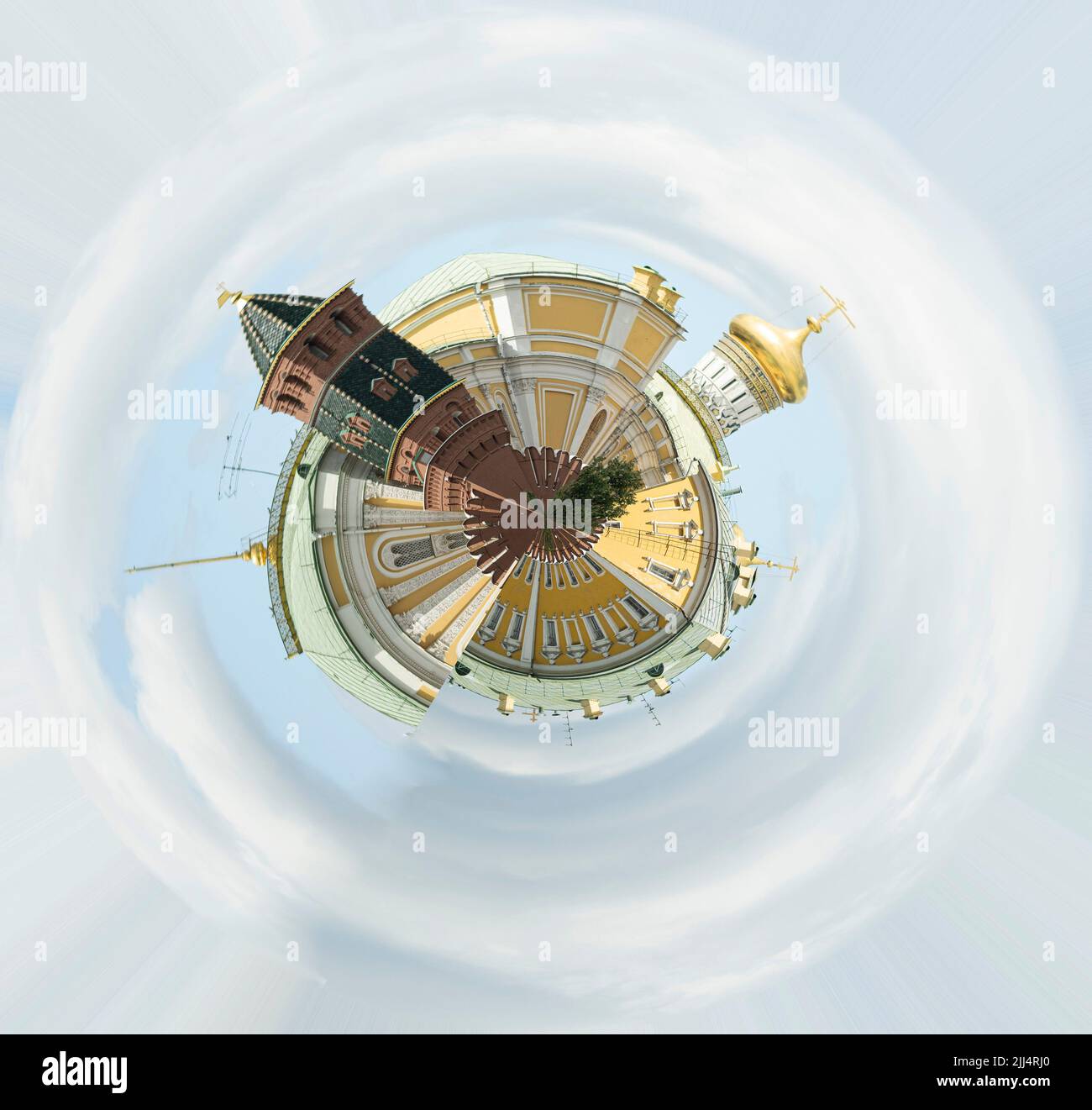 Aerial summer city view with Complex of buildings of the Moscow Kremlin ...