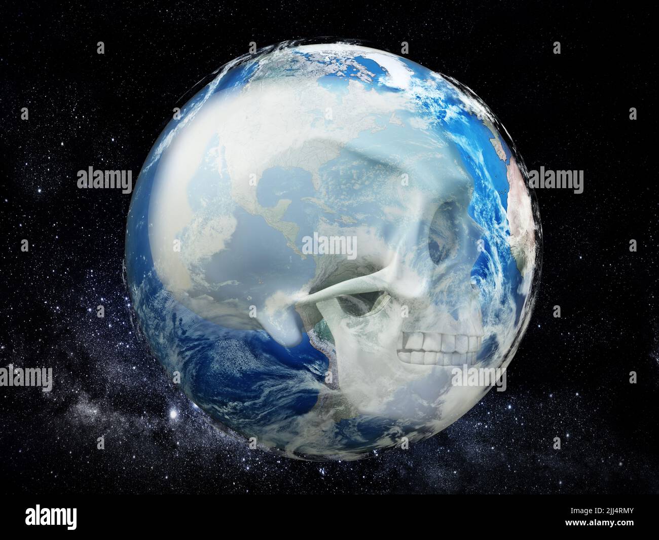 Skull on the earth in skull. 3D illustration Stock Photo - Alamy