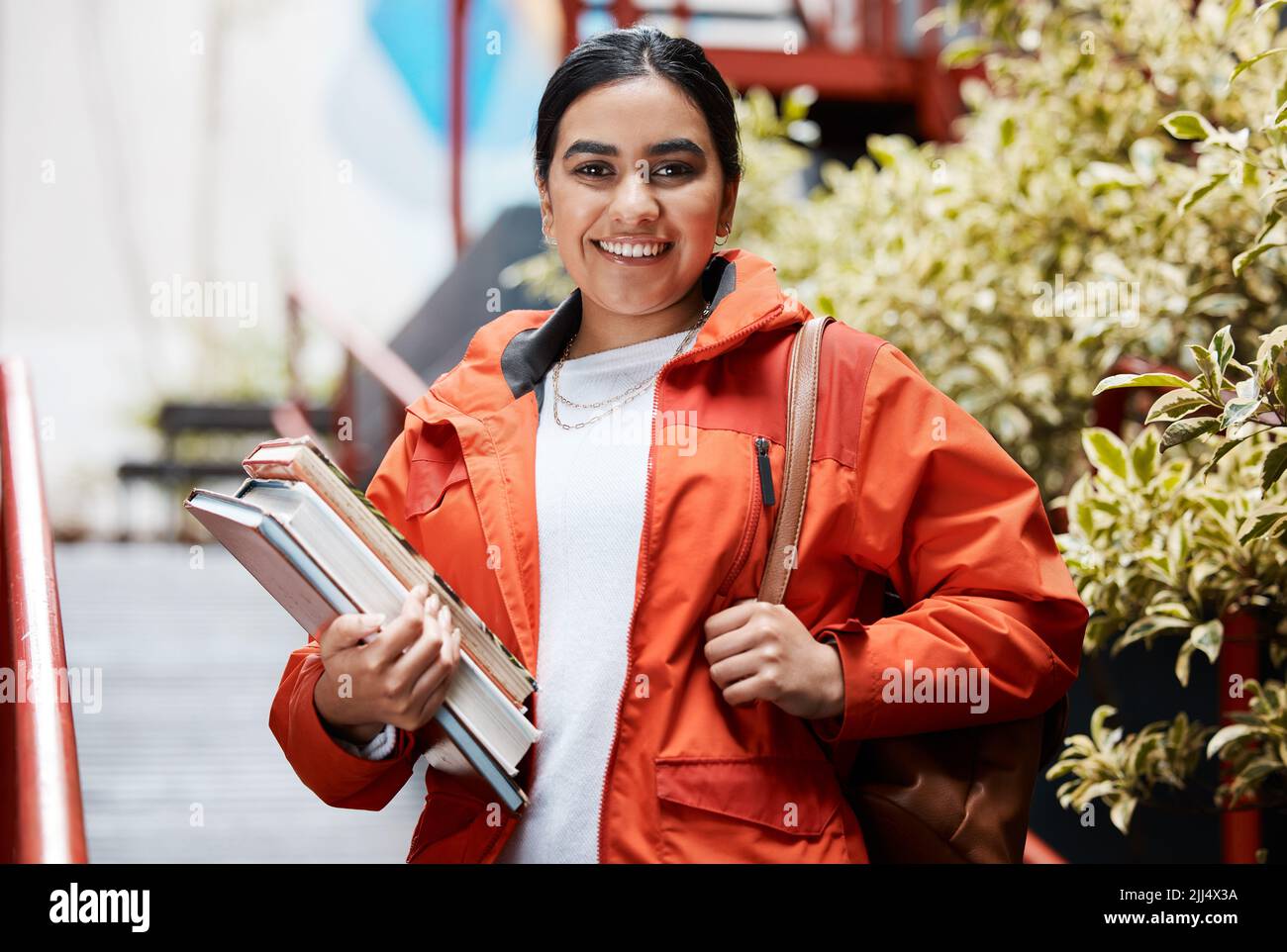 Im all ready for the new semester. a young female student at college ...