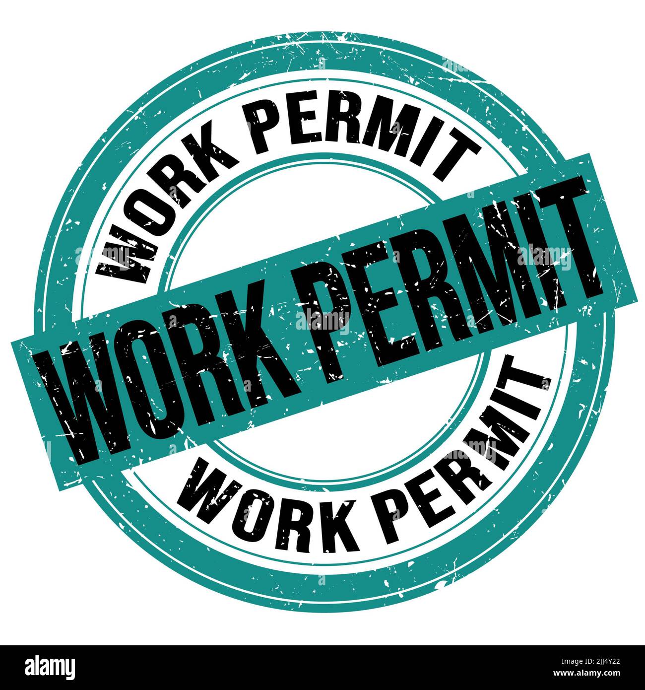 WORK PERMIT text written on blue-black round grungy stamp sign Stock ...