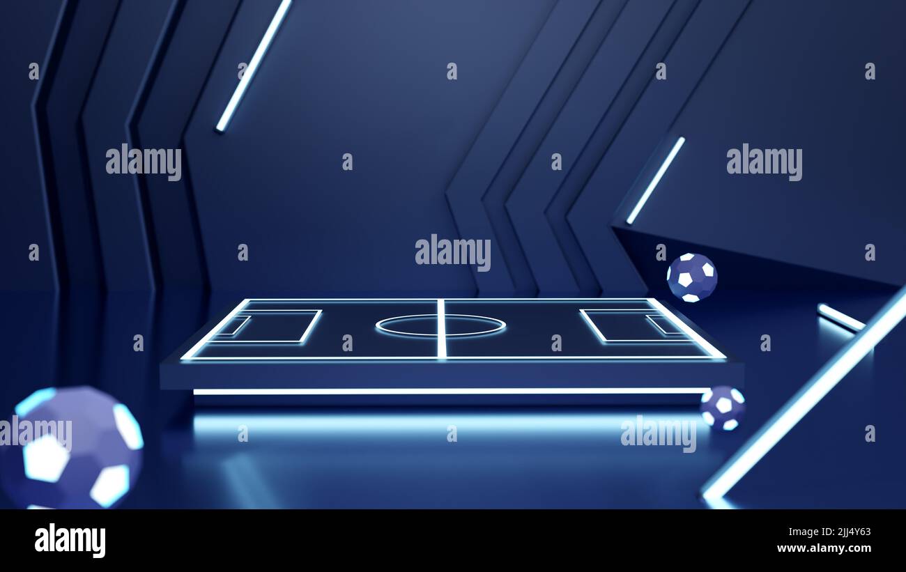 Futuristic Sci Fi football soccer neon room with led light. 3d ...