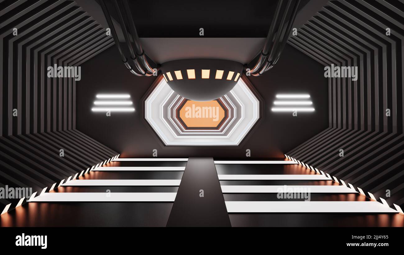 Futuristic Sci Fi Empty Stage neon. 3d rendering Stock Photo - Alamy