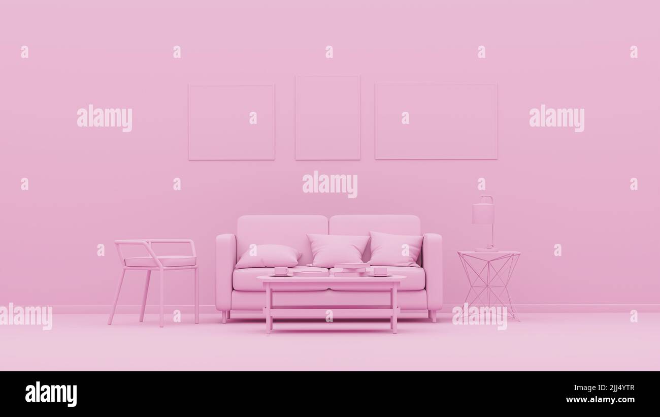 Creative interior room design in pink studio with comfortable sofa ...