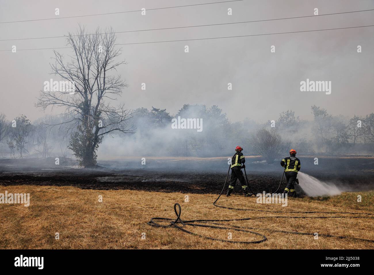 Firemen battle a large wildfire that burns near the village of Temnica ...