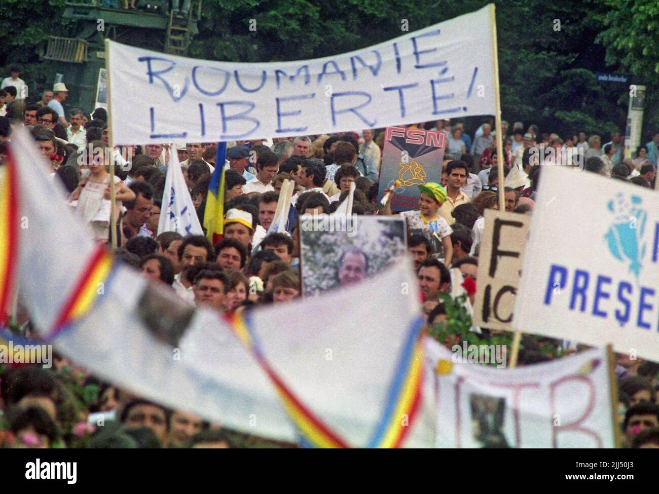 Bucharest, Romania, May 1990. Crowd attending a political rally ...