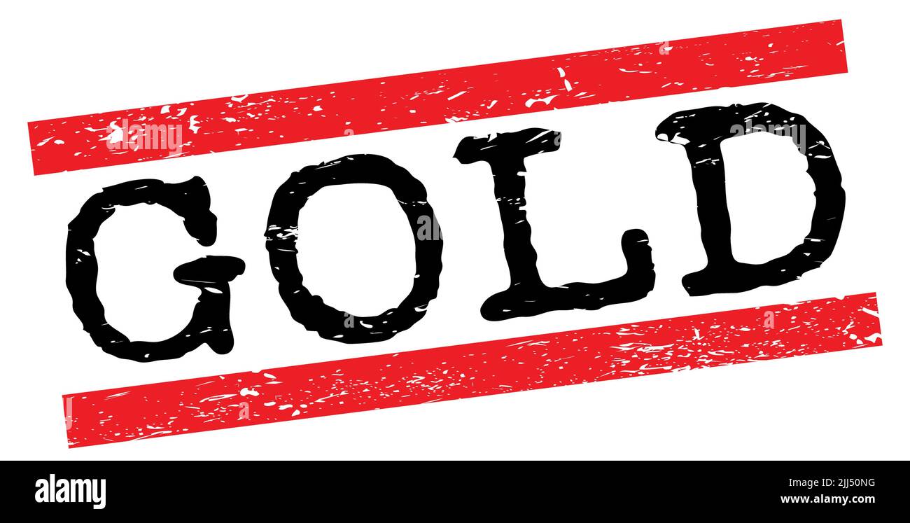 GOLD text written on red-black grungy lines stamp sign Stock Photo - Alamy