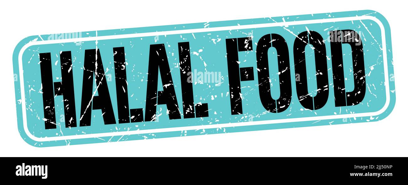 HALAL FOOD text written on blue-black grungy stamp sign Stock Photo - Alamy
