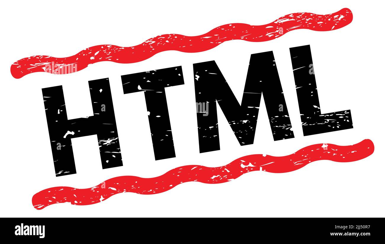 HTML text written on red-black lines stamp sign Stock Photo - Alamy