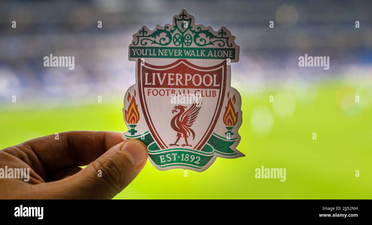 September 12, 2021, Liverpool, UK. Liverpool F.C. Football Club emblem ...