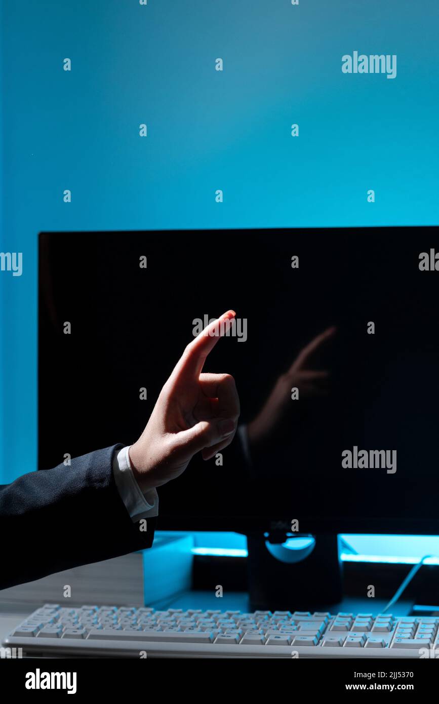 Businesswoman Pointing With One Finger On Important Messages. Executive ...