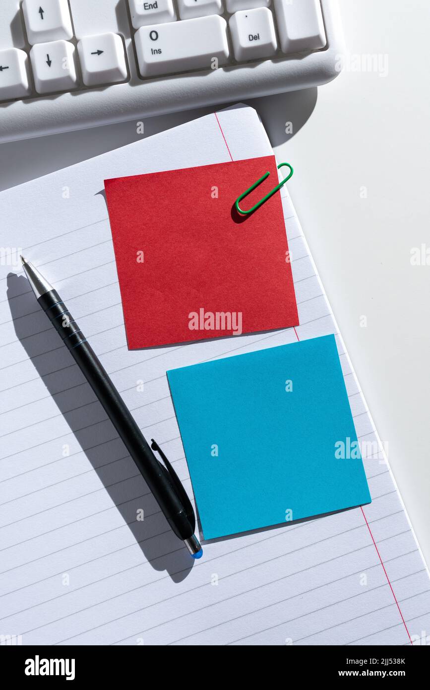 Sticky Notes With Important Messages Clipped On Opened Notebook On Desk ...