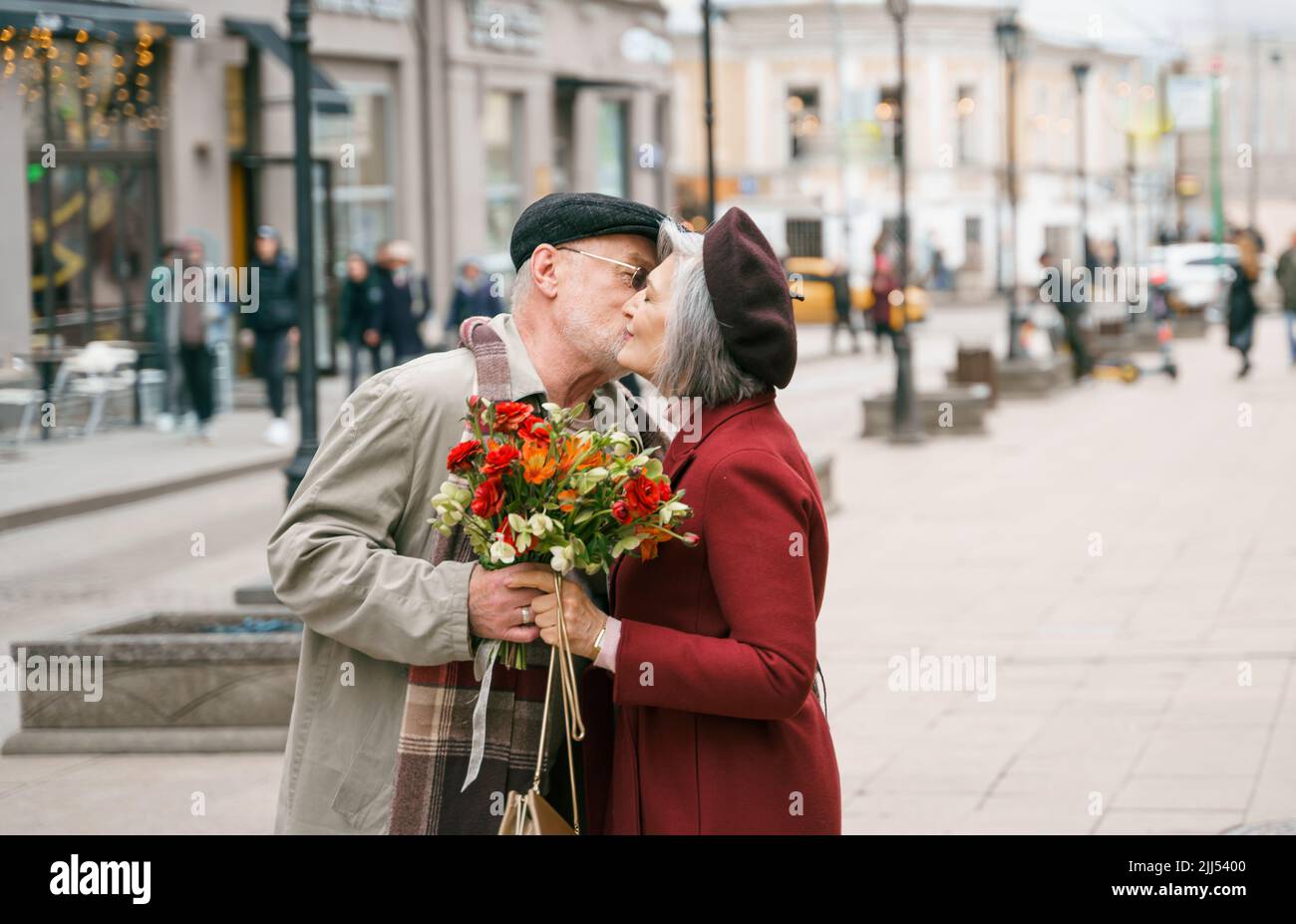 Elderly senior love couple. Old retired man woman together on romantic ...
