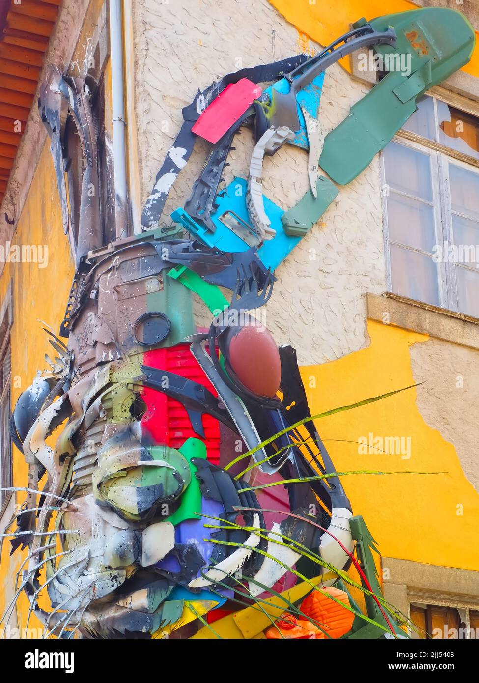 Half rabbit sculpture by Bordalo II in Gaia near Porto, Portugal Stock ...
