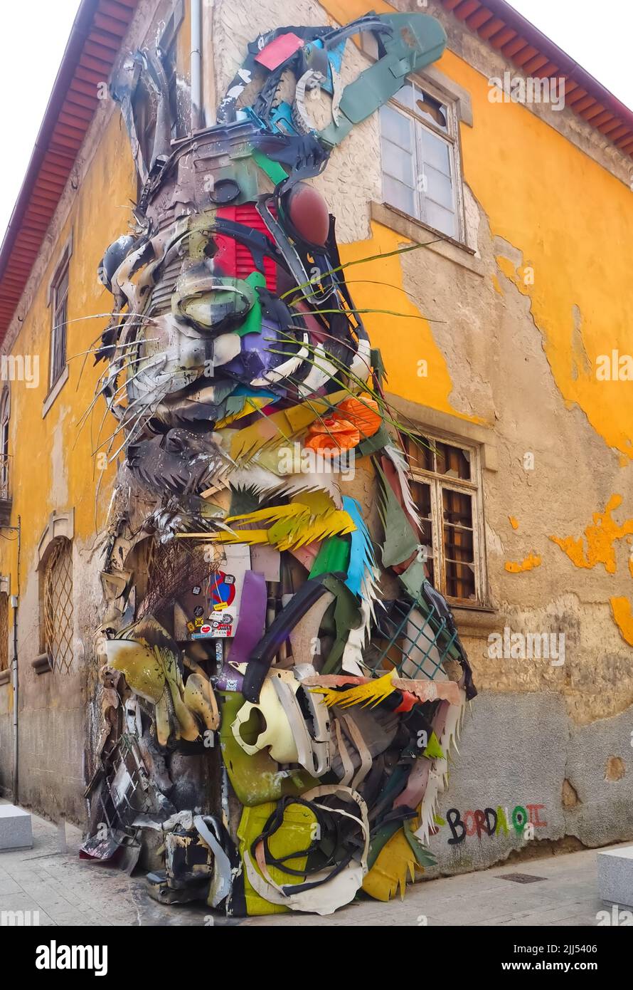 Half rabbit sculpture by Bordalo II in Gaia near Porto, Portugal Stock ...
