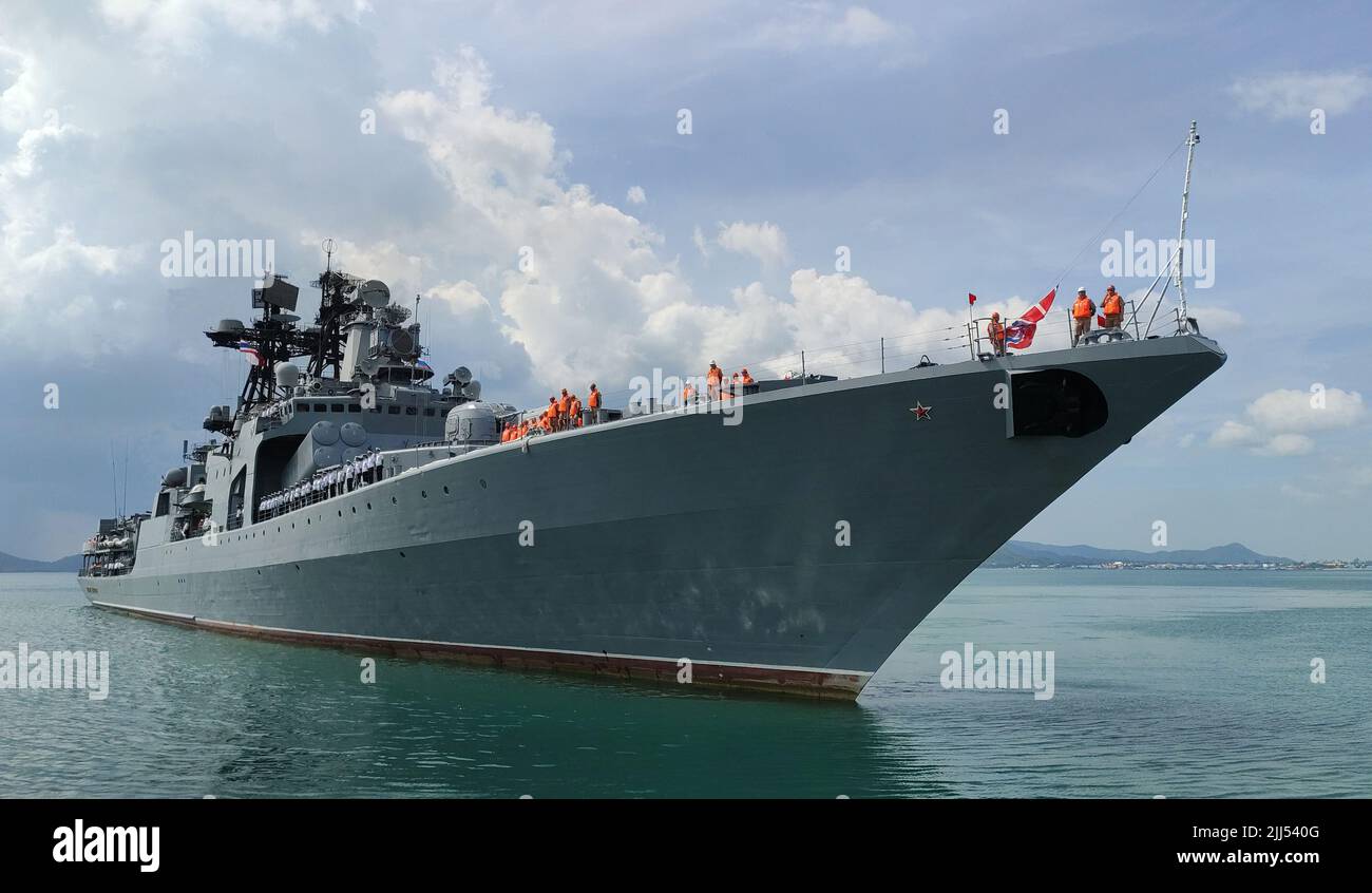 July 12, 2021: The Guards missile cruiser "Moscow" is the flagship of ...