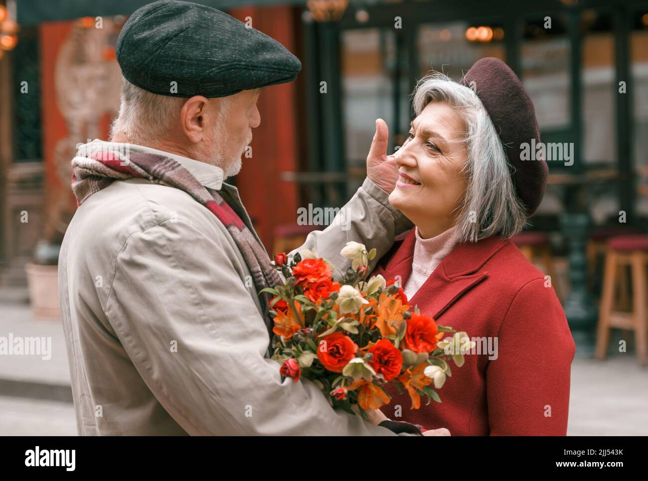 Elderly senior love couple. Old retired man woman together on romantic ...
