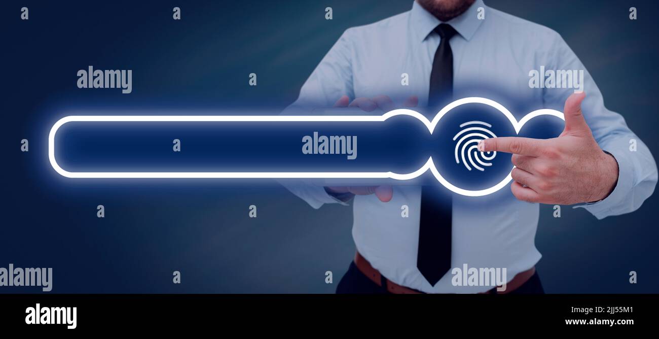 Businessman With A Tablet And Pointing On A Glowing Fingerprint With A ...