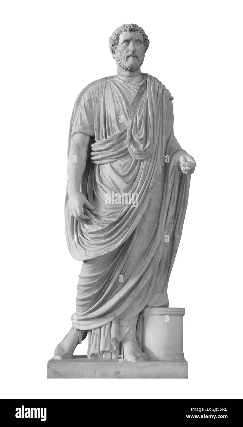 Roman emperor Antoninus Pius statue isolated over white background with ...