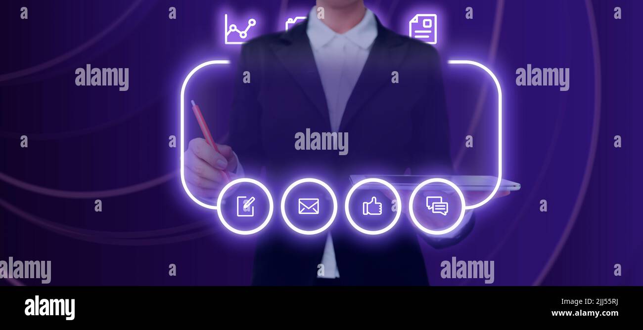 Businesswoman Holding A Tablet With Glowing And Pen Pointing On More ...