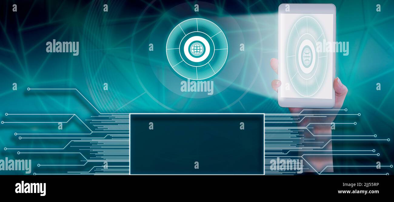 Businesswoman Hand Holding Cellphone Displaying Graphical Globe Above ...