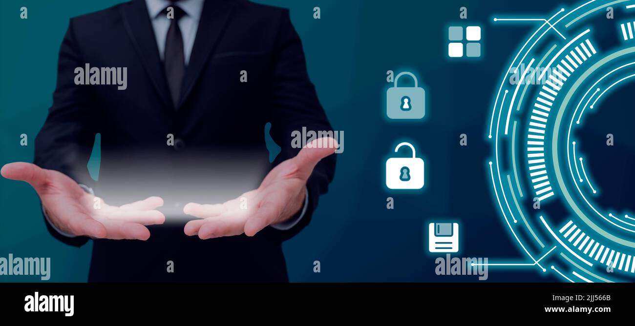 Man Showing Computer Smart Technology System In Hands. Adult Showing ...