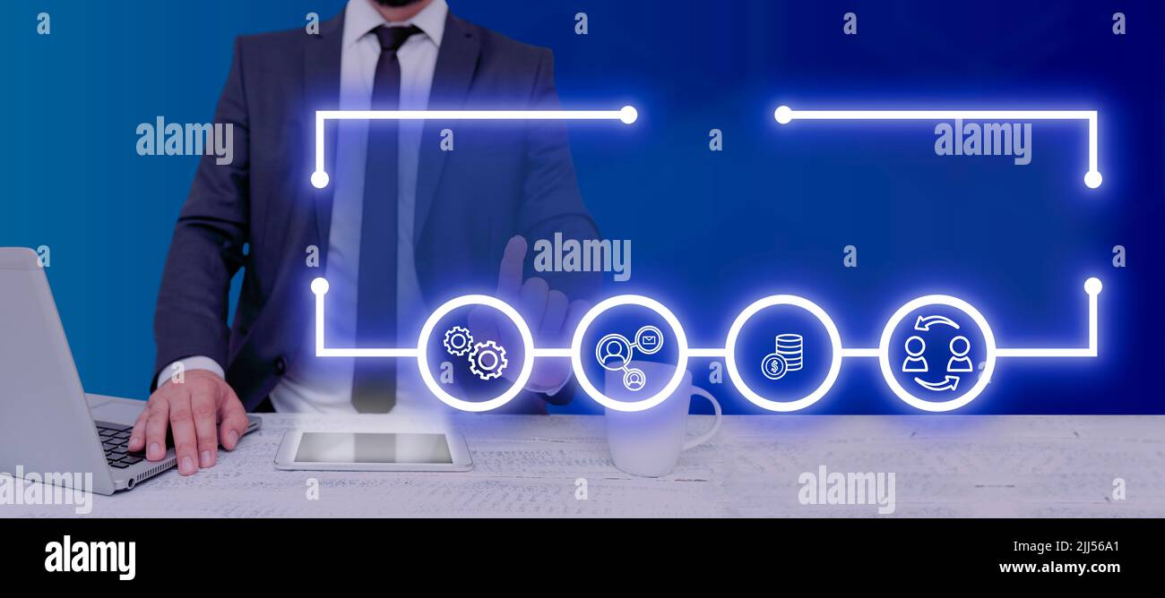 Businessman With A Laptop And A Tablet With Hand Pointing On Glowing ...