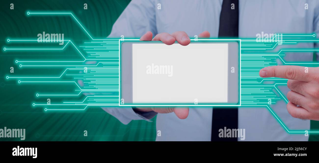 Businessman Holding A Cellphone And Pointing On The Screen With Glowing ...