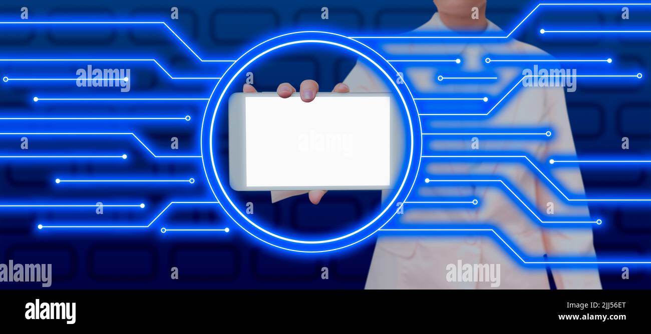 Businesswoman Holding Tablet In Futuristic Design And Showing Crucial ...