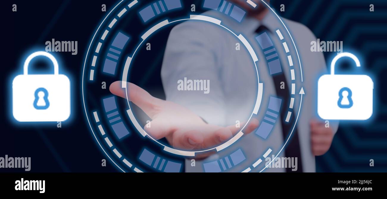 Businessman Extending Hand With Lock And Unlock S In A Glowing ...