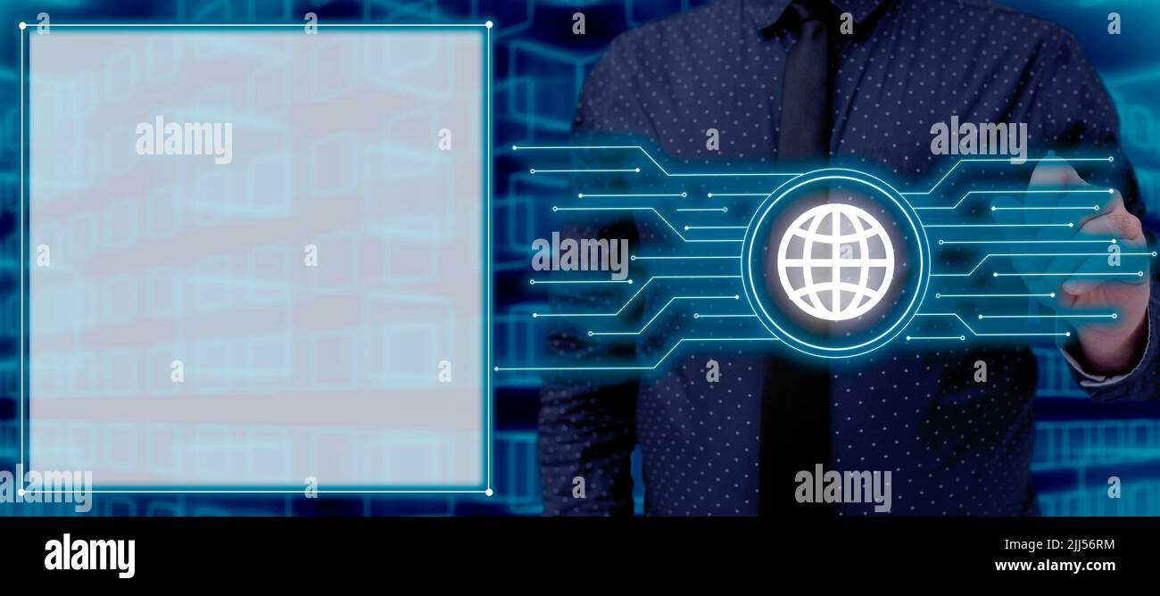 Businessman Holding A Pen On Glowing Lines With A Globe Symbol. Man ...