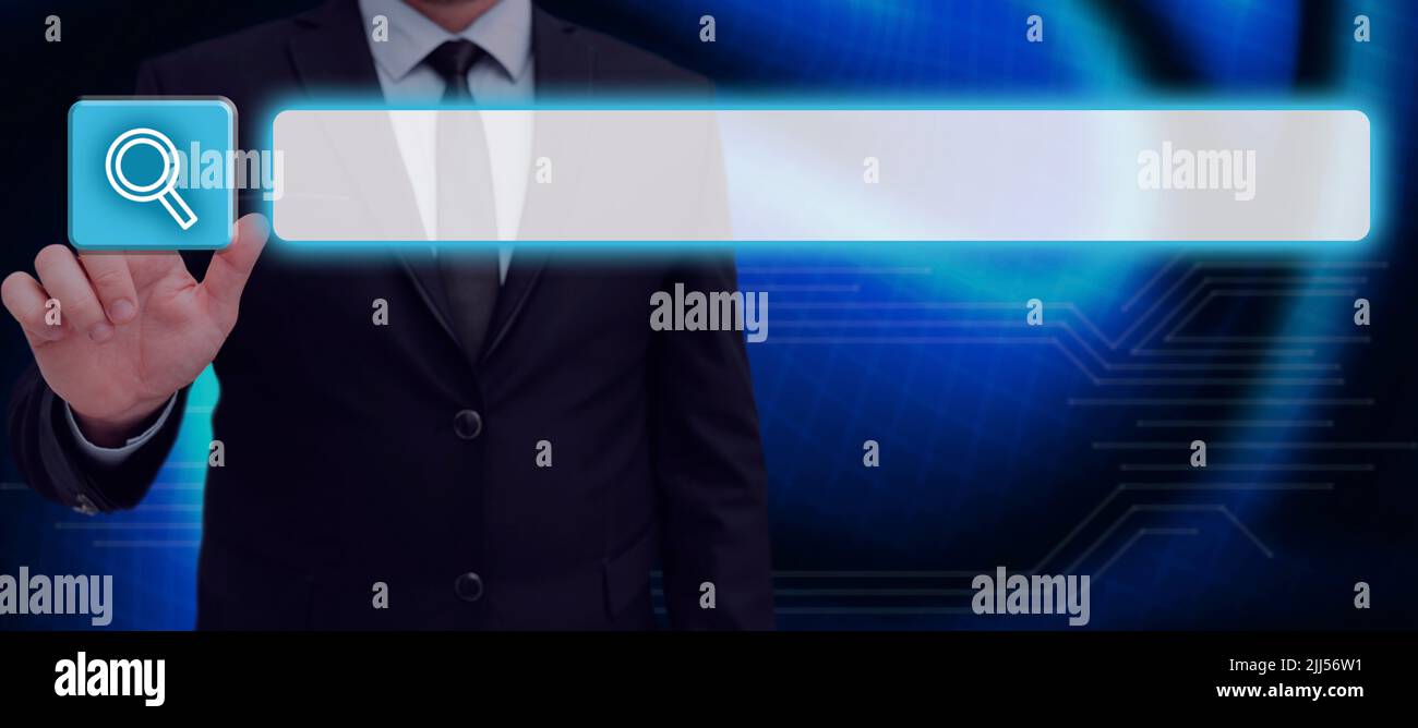 Businessman Pointing A Finger And Displaying A Search Bar For Exploring New Information And ...