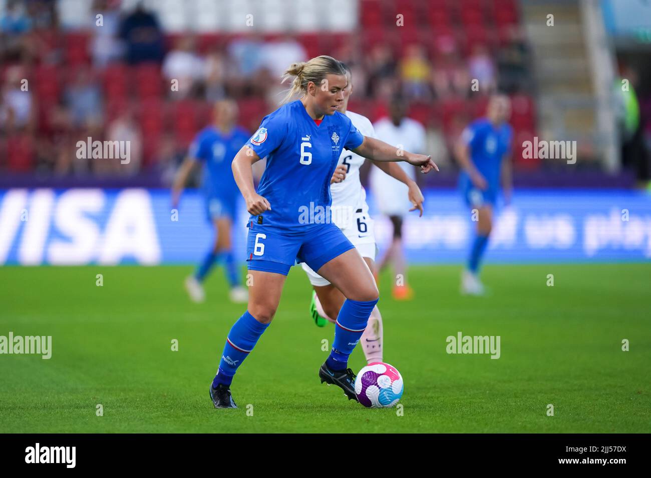 Ingibjoerg Sigurdardottir (6 Iceland) controls the ball during the UEFA ...