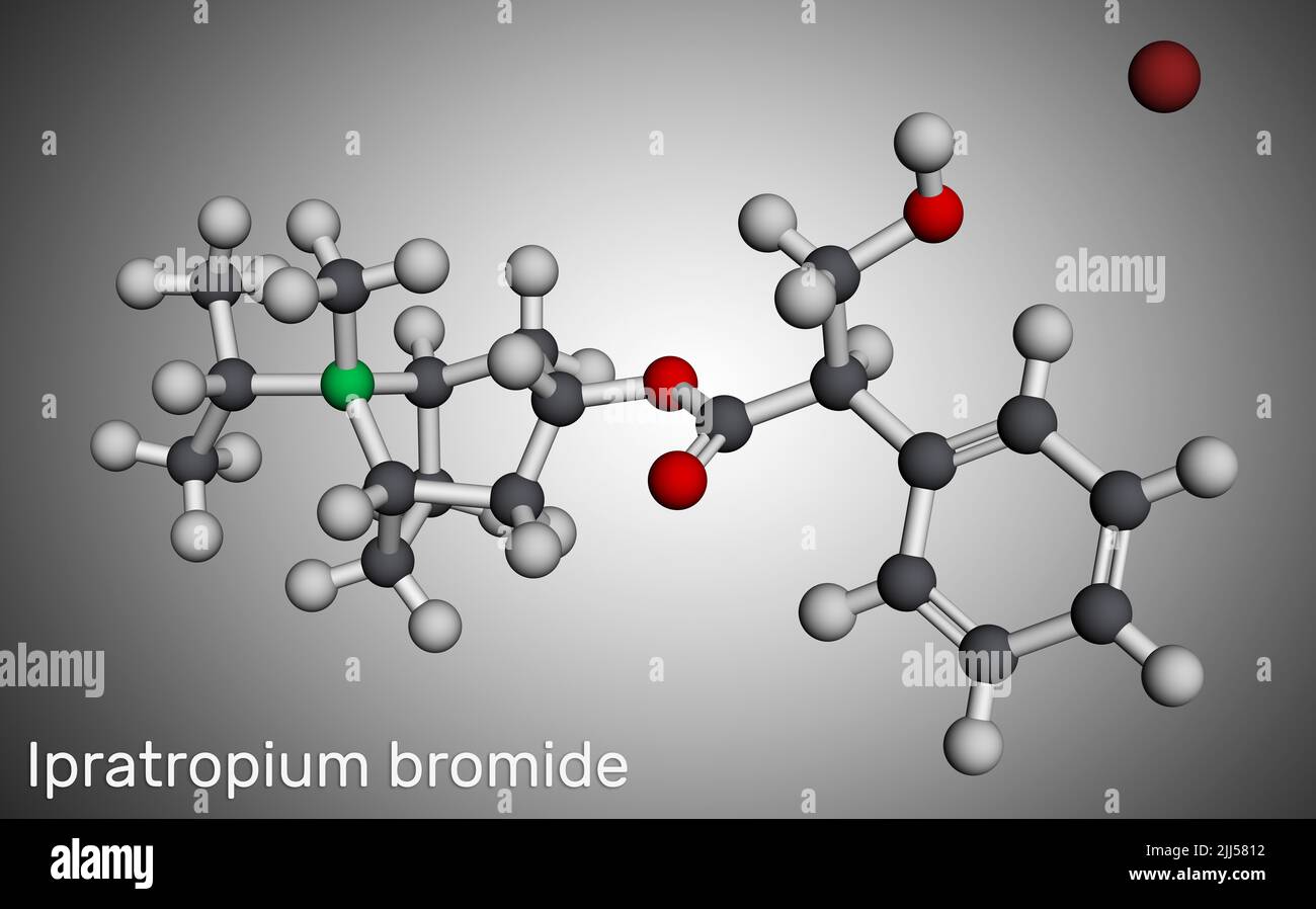 Ipratropium bromide molecule. It is bronchodilator, antispasmodic ...
